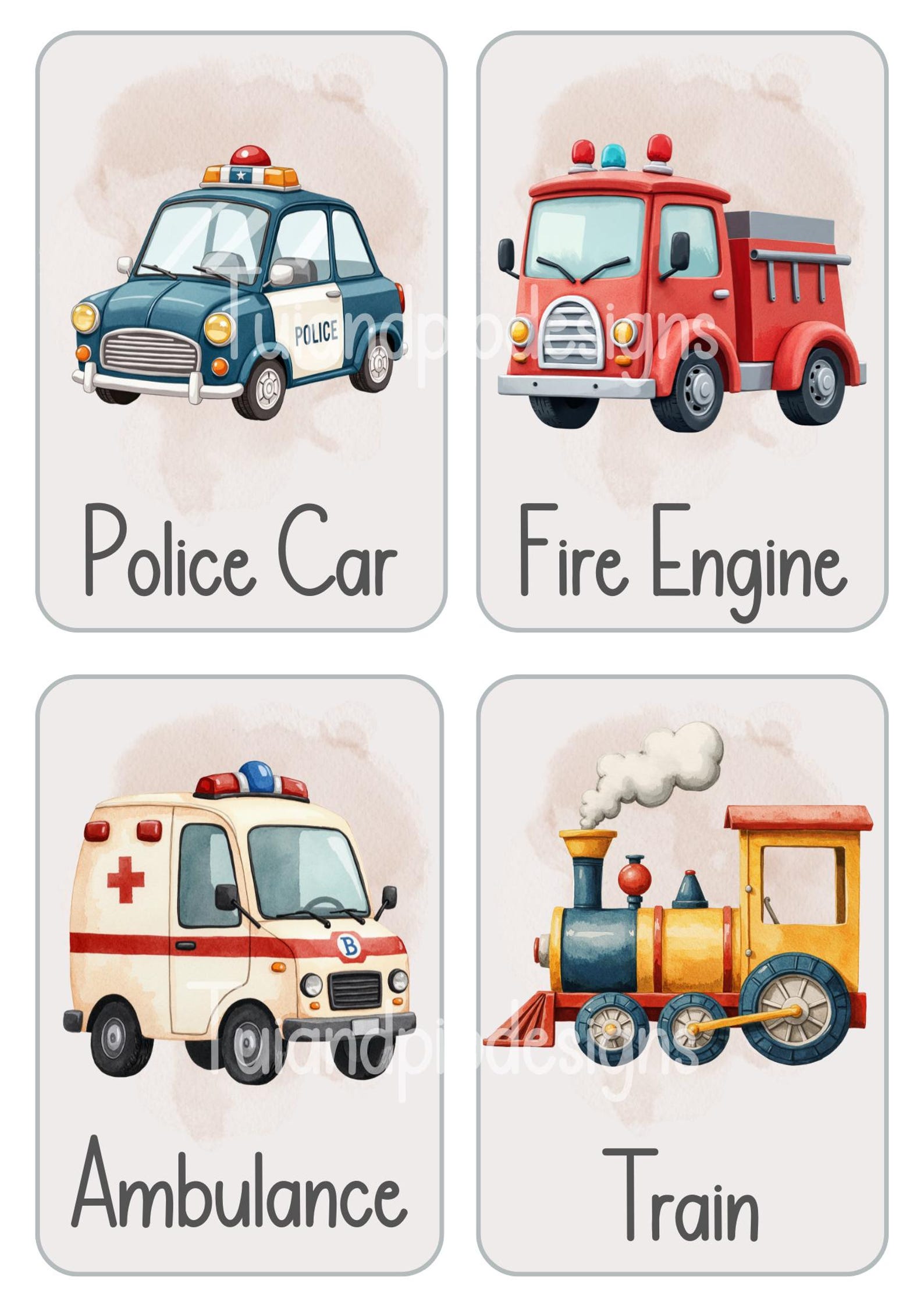Watercolour Transport Flashcards: Kids Learning Resource (digital ...