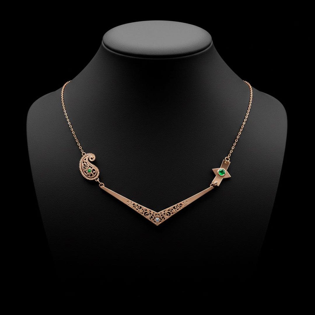 Paisley & Star Necklace: Rose Gold Plated Sterling Silver, Green Zircon ...