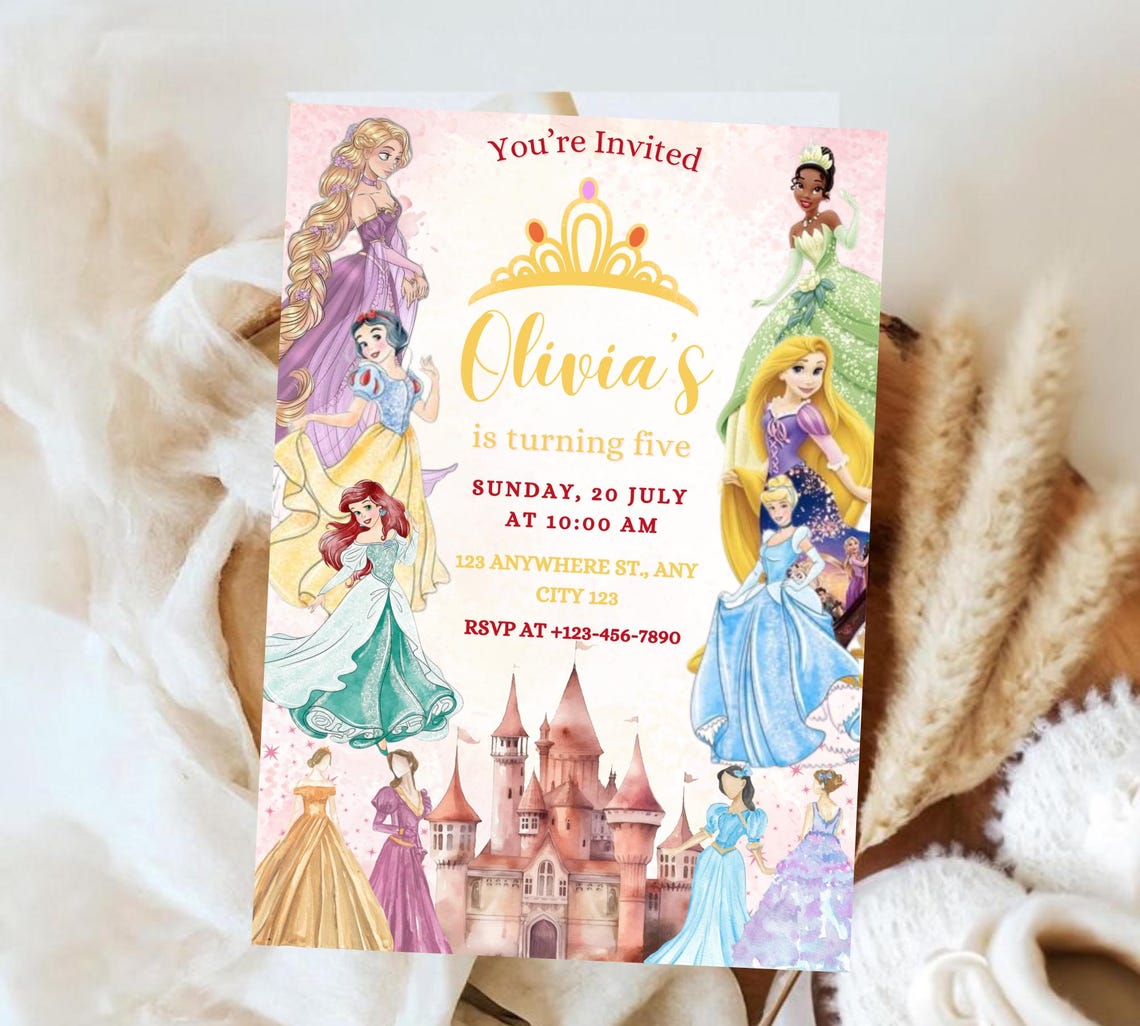 Editable Princess Birthday Invitation - Printable 5x7 Digital Download ...