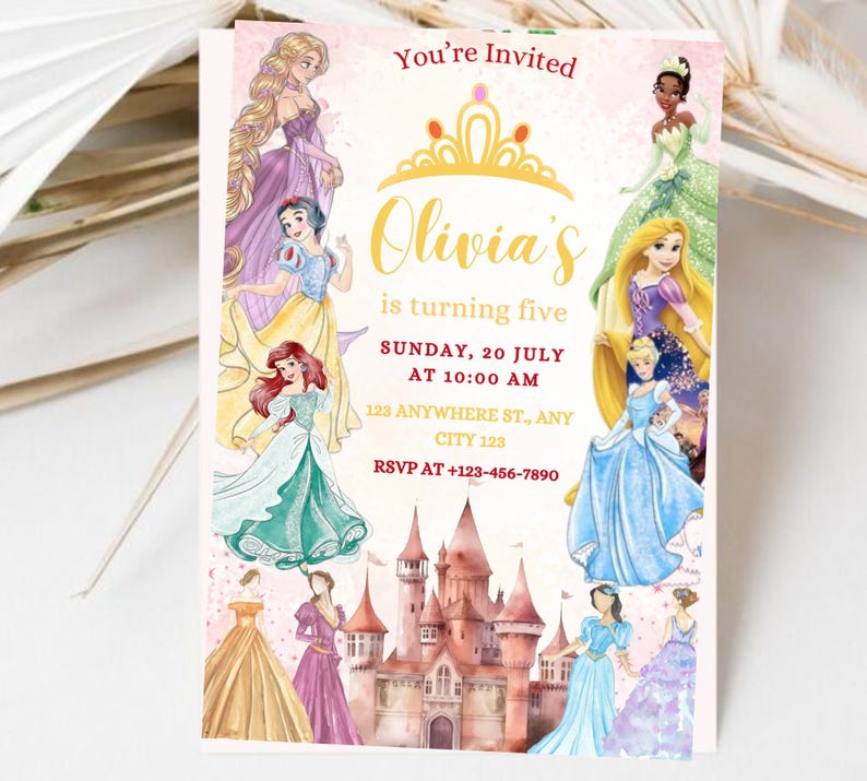 Editable Princess Birthday Invitation - Printable 5x7 Digital Download ...