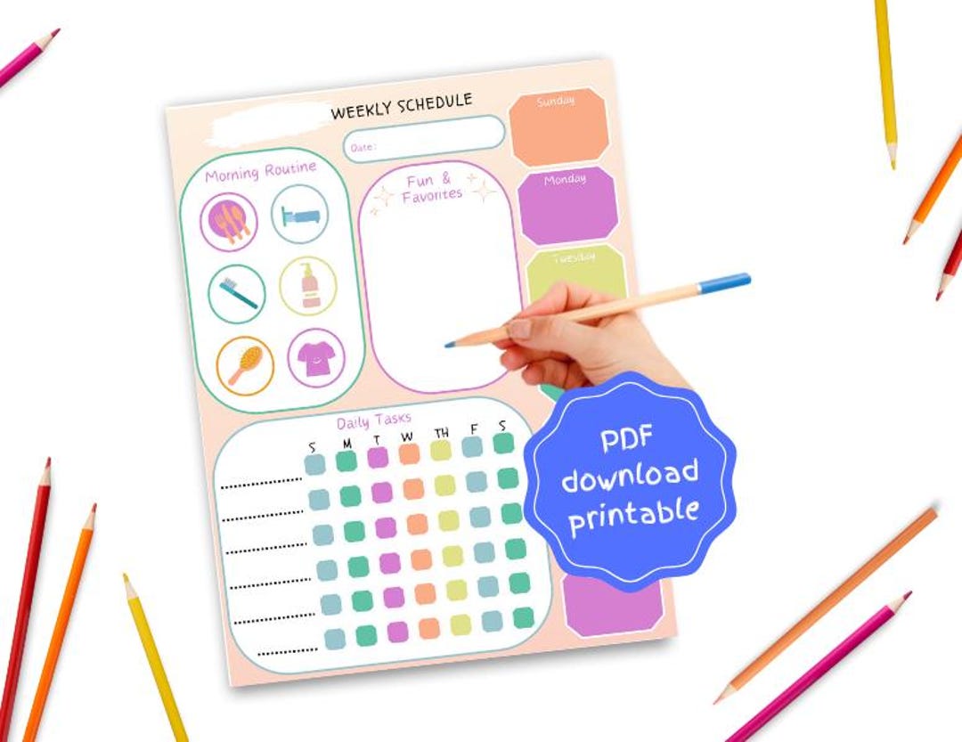 Kids Weekly/daily Schedule, Digital Download Printable Planning Page ...