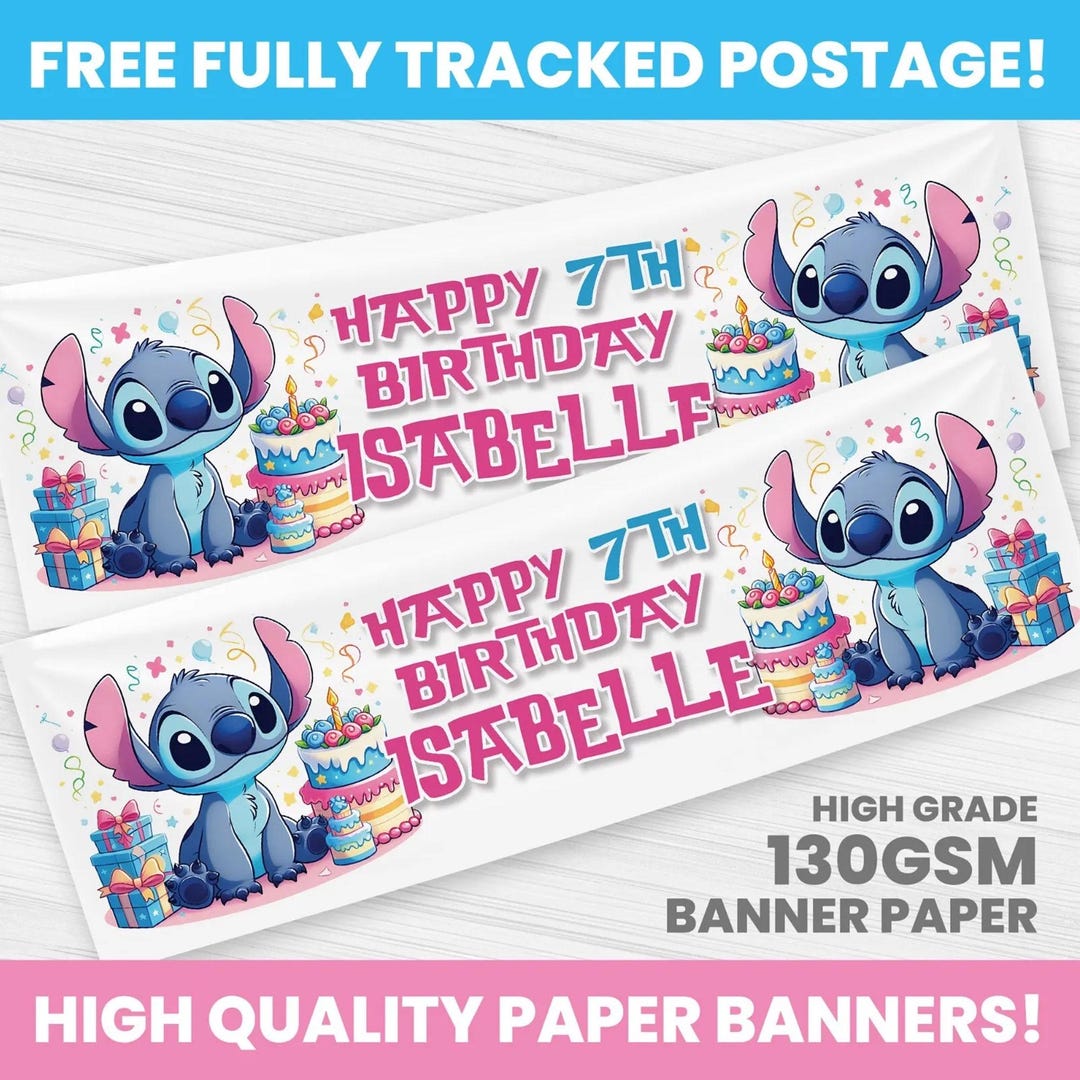Personalised Stitch Birthday Banner With Stitch Party Banner Any Name ...