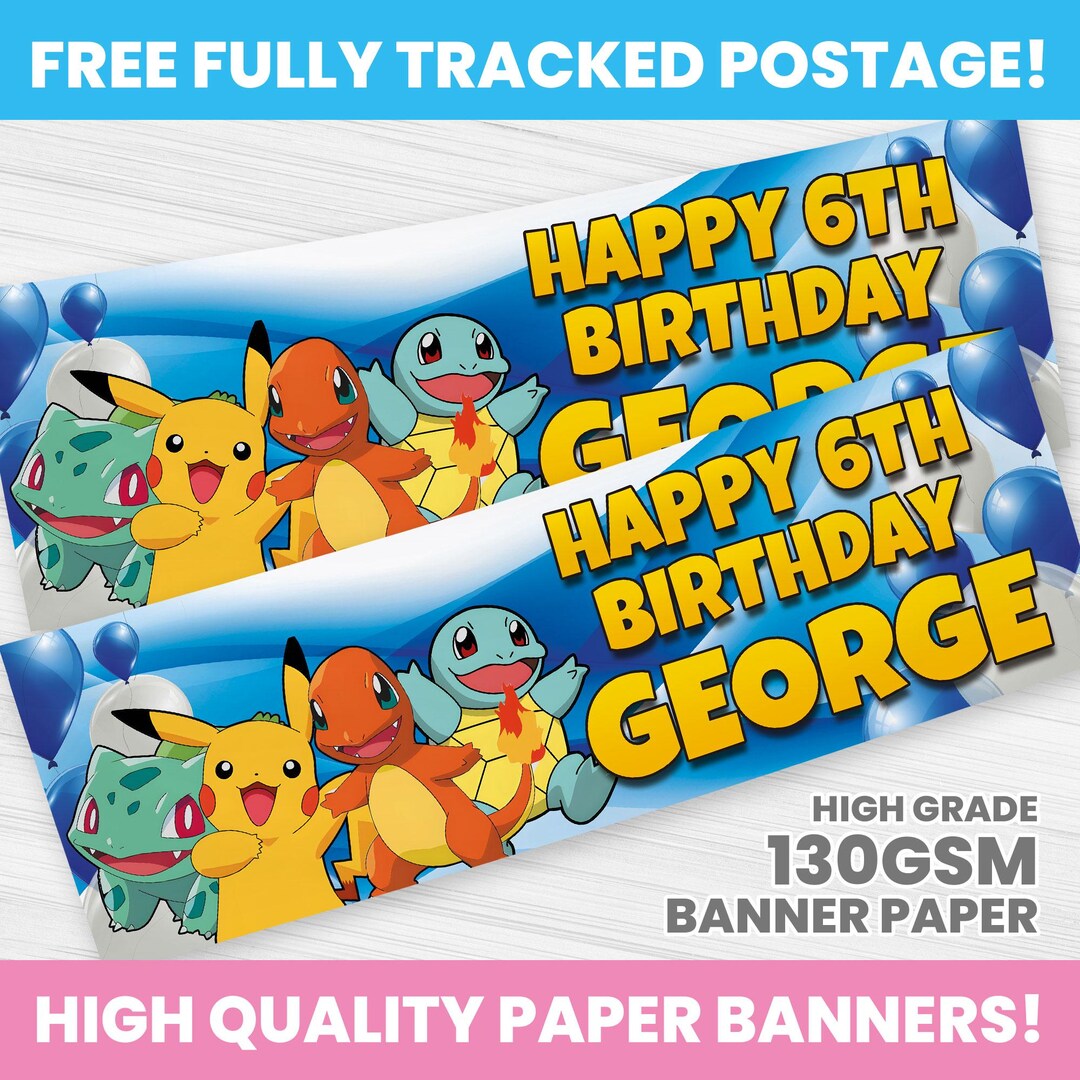 Personalised Pokemon Birthday Banner With Pokemon Characters Party ...