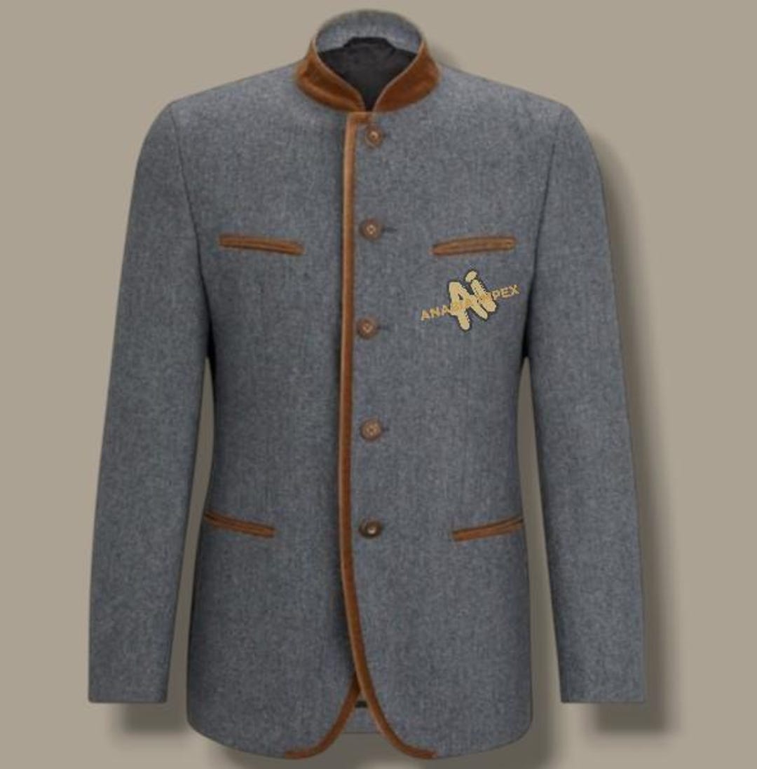 Men's Tyrol Trachten Jacket Grey Wool German Bavarian Jacket Custom ...