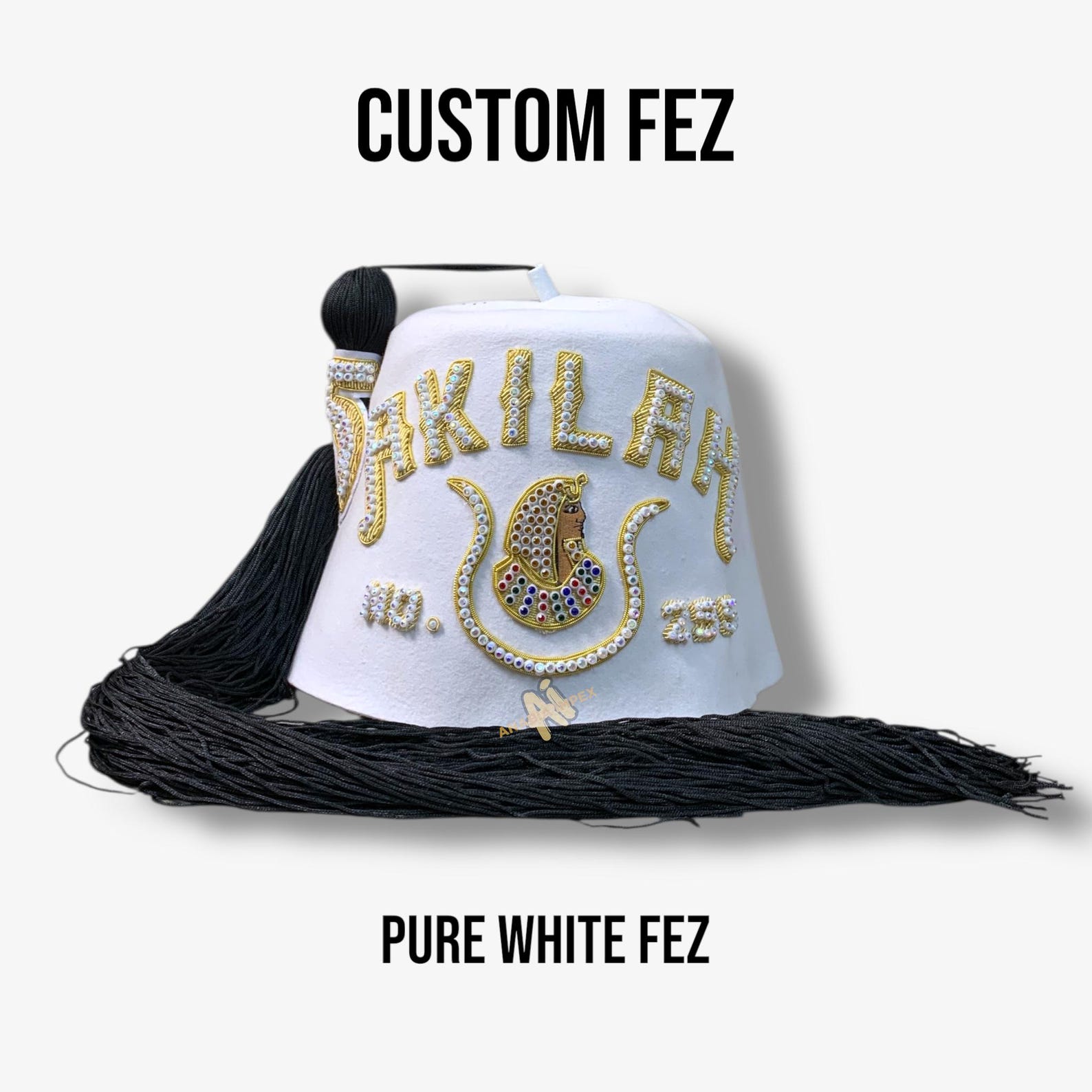Pure White Daughter of ISIS Custom Handcrafted Fez Hat - Rhinestones ...