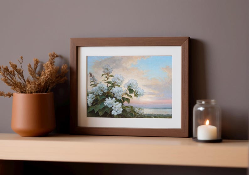 Original Acrylic Hydrangea Painting: Romantic Coastal Landscape Art ...