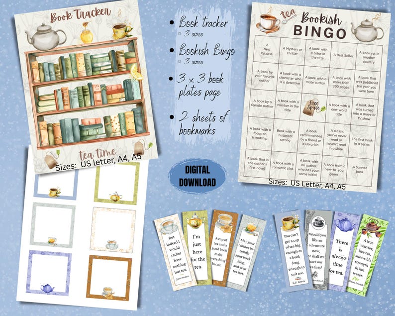 Reading Bundle Printable | Bookshelf Printable Tracker | Bingo ...