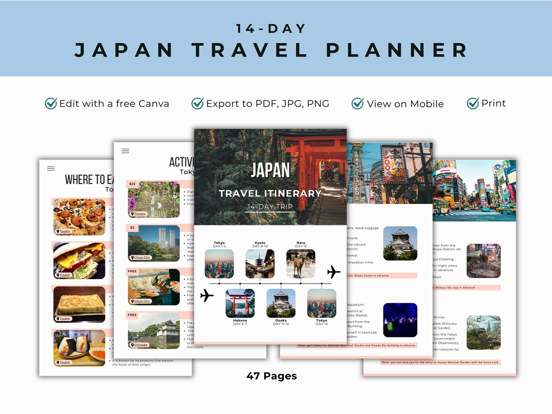 Japan Travel Itinerary Template | Digital Download | Japan Travel ...
