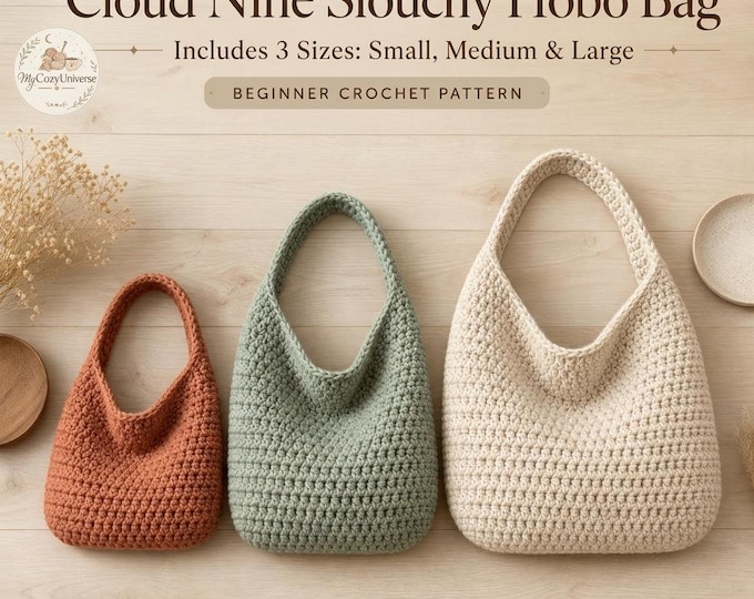 Gehaakte Slouchy Hobo-tas - inclusief 3 maten: Small, Medium en Large ...