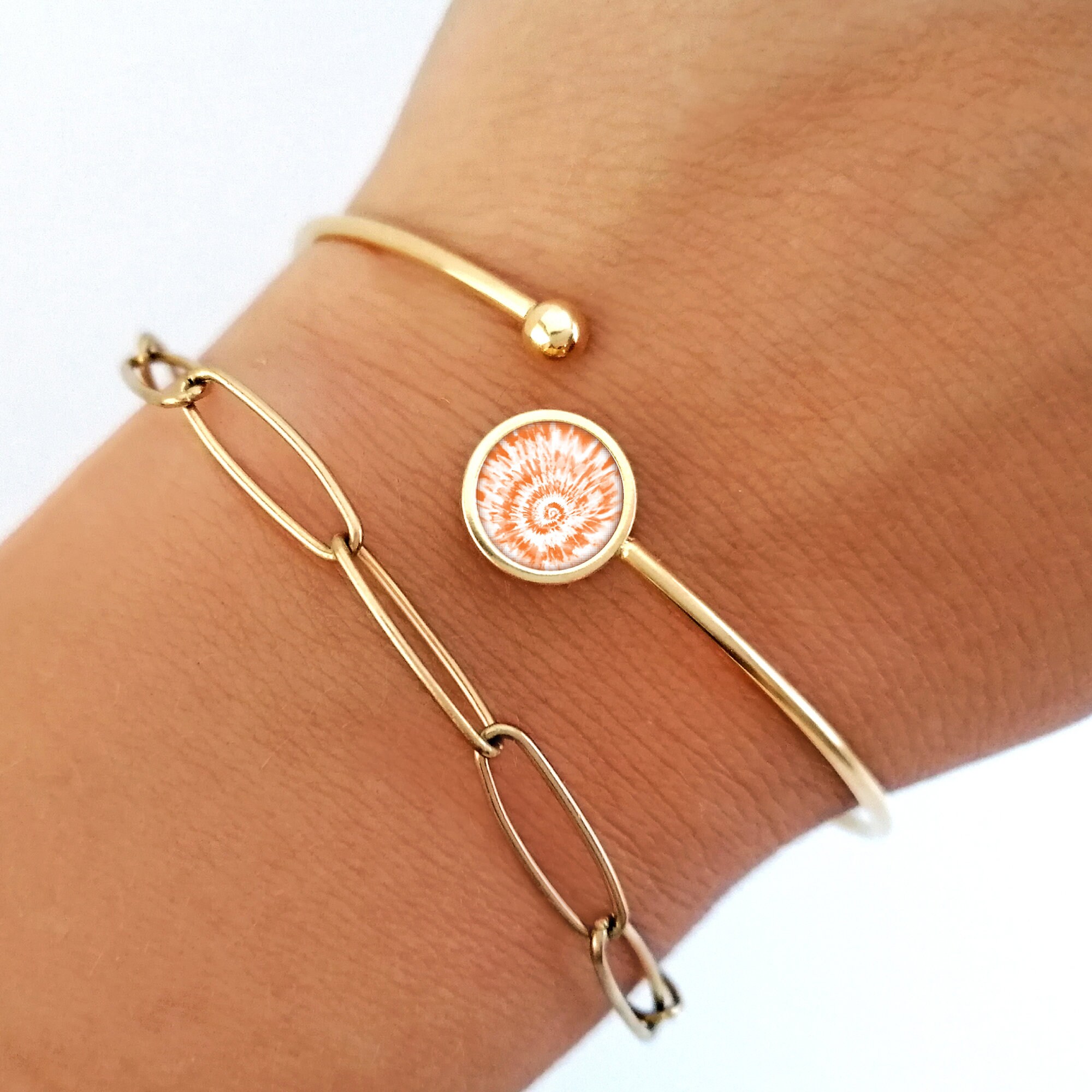 Woman Stell Rush Bracelet Silver Gold Tie and Dye Glass - Etsy Canada