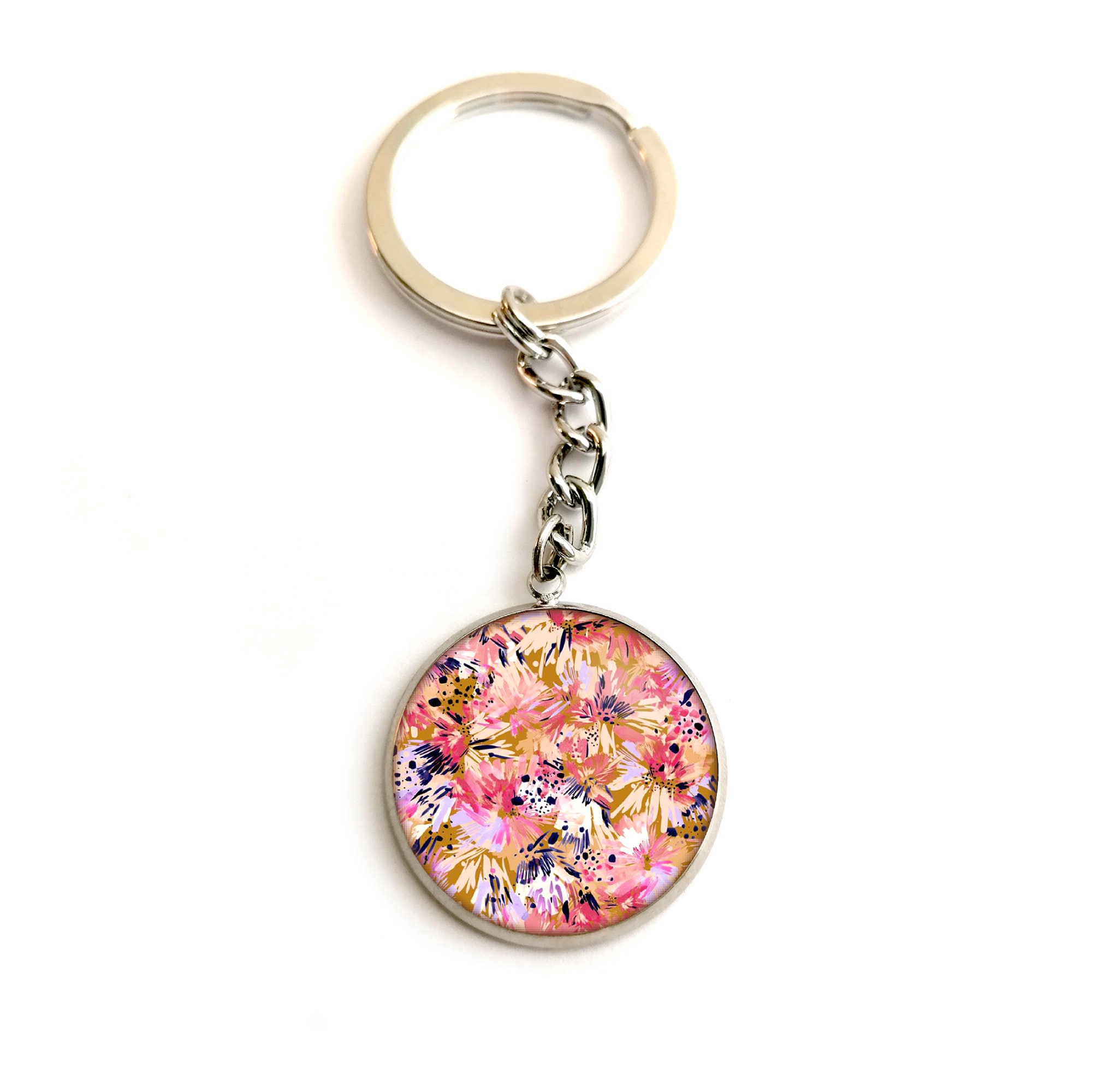 Pink keychain keyring jewelry woman flowers house car | Etsy