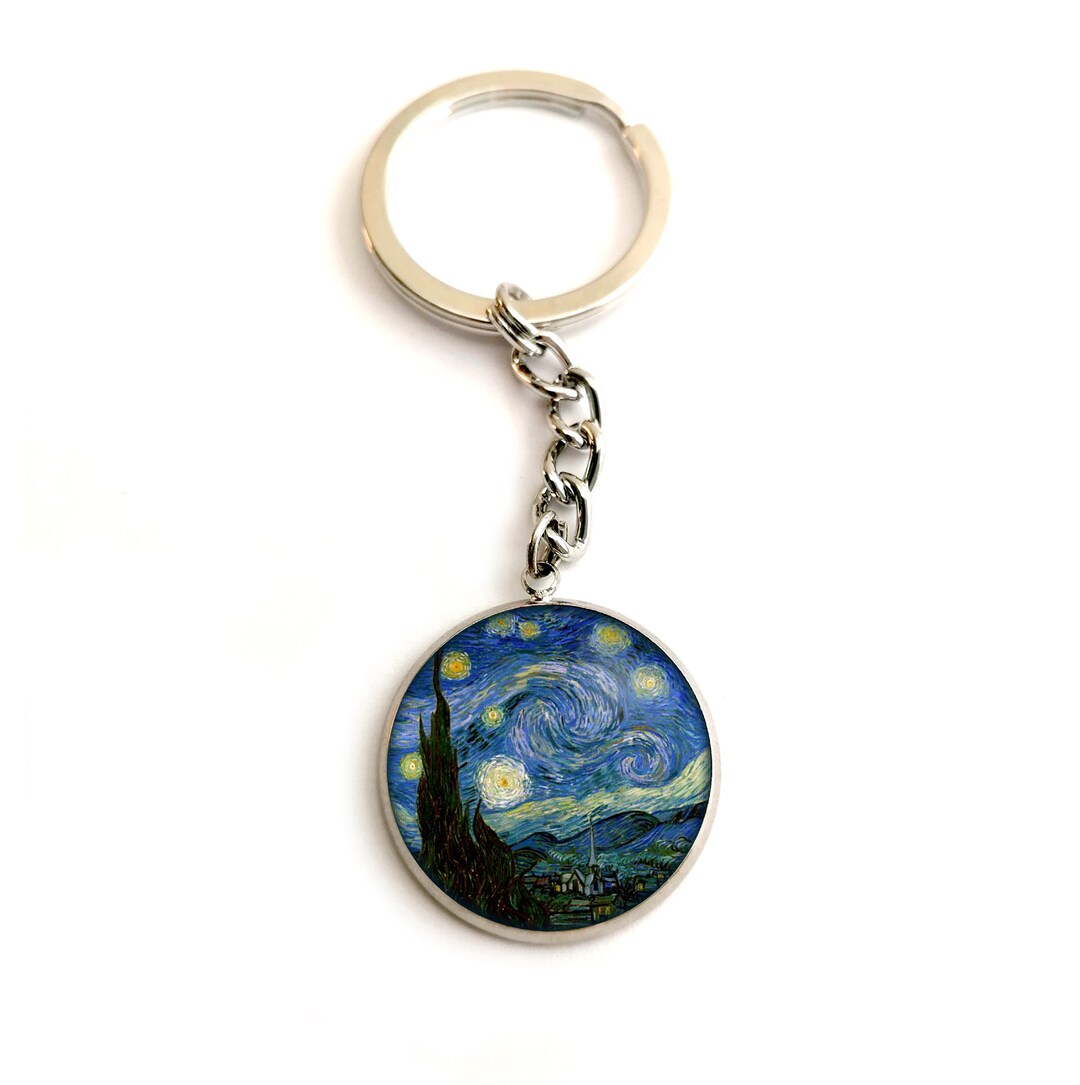 Blue Keychain, Van Gogh, Starry Night, Silver, Stainless Steel, Woman ...