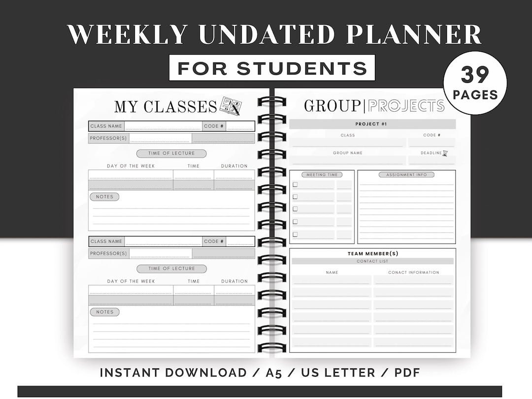 Complete Student Planner / Weekly Undated / Printable / School Planner ...
