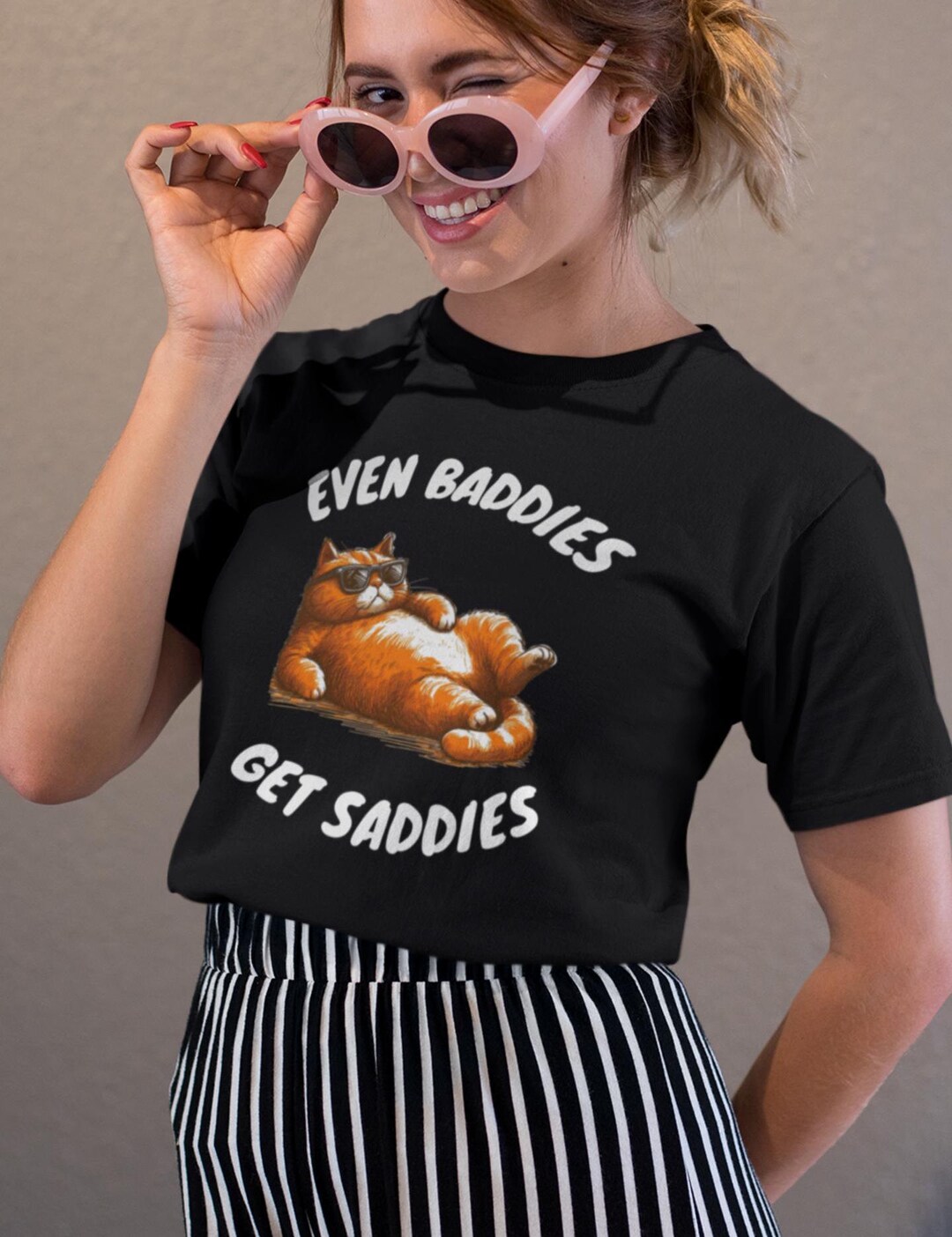 Even Baddies Get Saddies Shirt, Funny Orange Cat T-shirt, Cute ...