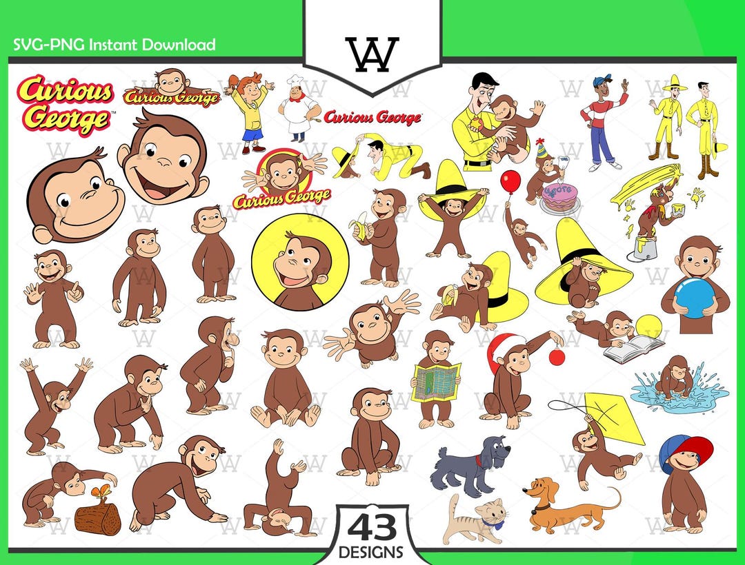 Curious George Monkey Svg Png, 43 Designs Easy to Use, Cartoon ...