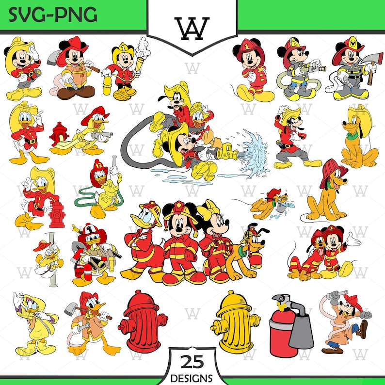 Mouse & Friends Firefighter SVG PNG: Cartoon Character Designs for ...