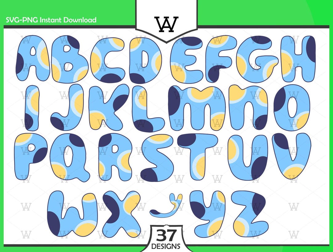 Blue Dog Alphabet SVG: Cartoon Numbers, Letters - Cricut Cut Files - Etsy