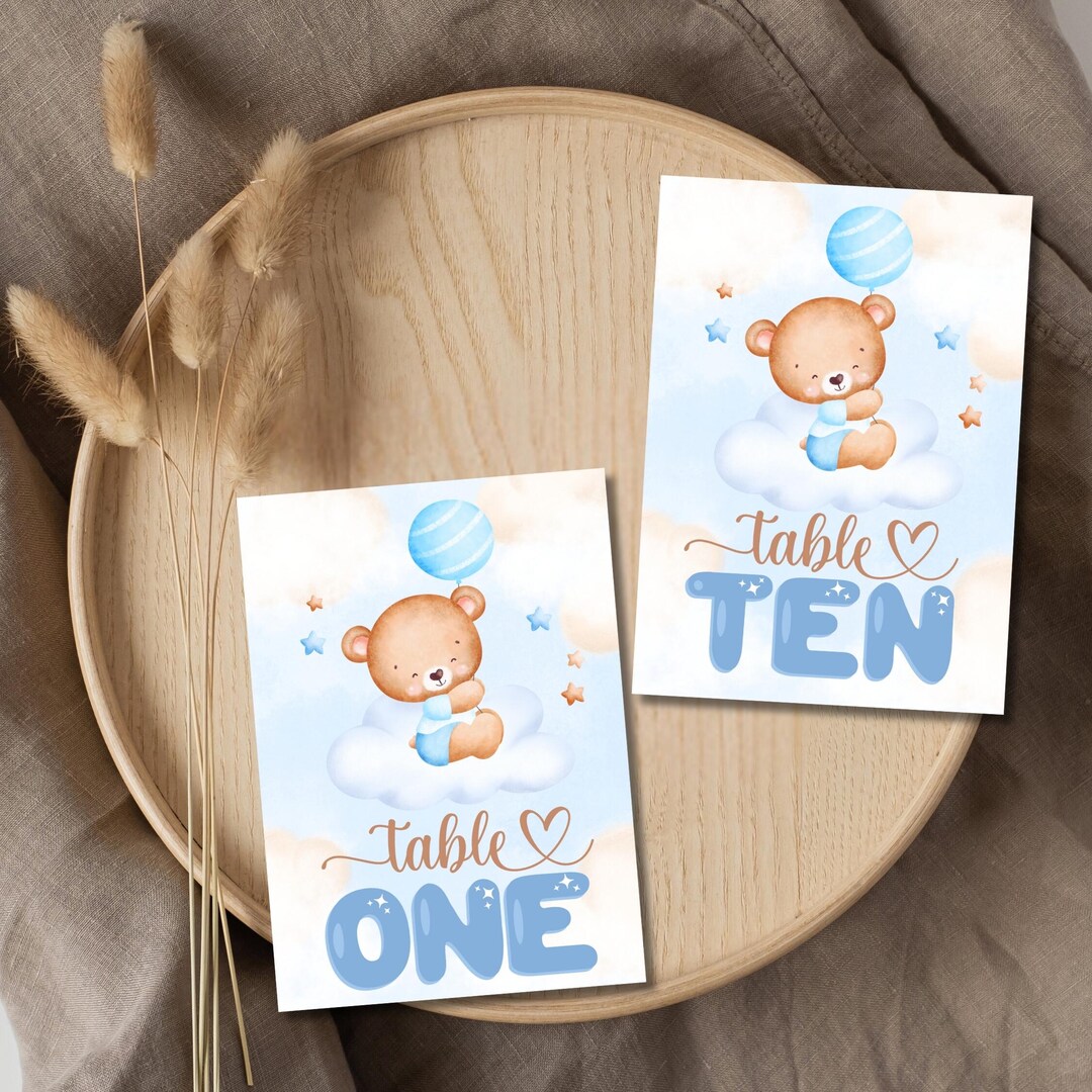 Bear Theme Birthday Table Numbers, Printable Party Decorations, Baby ...