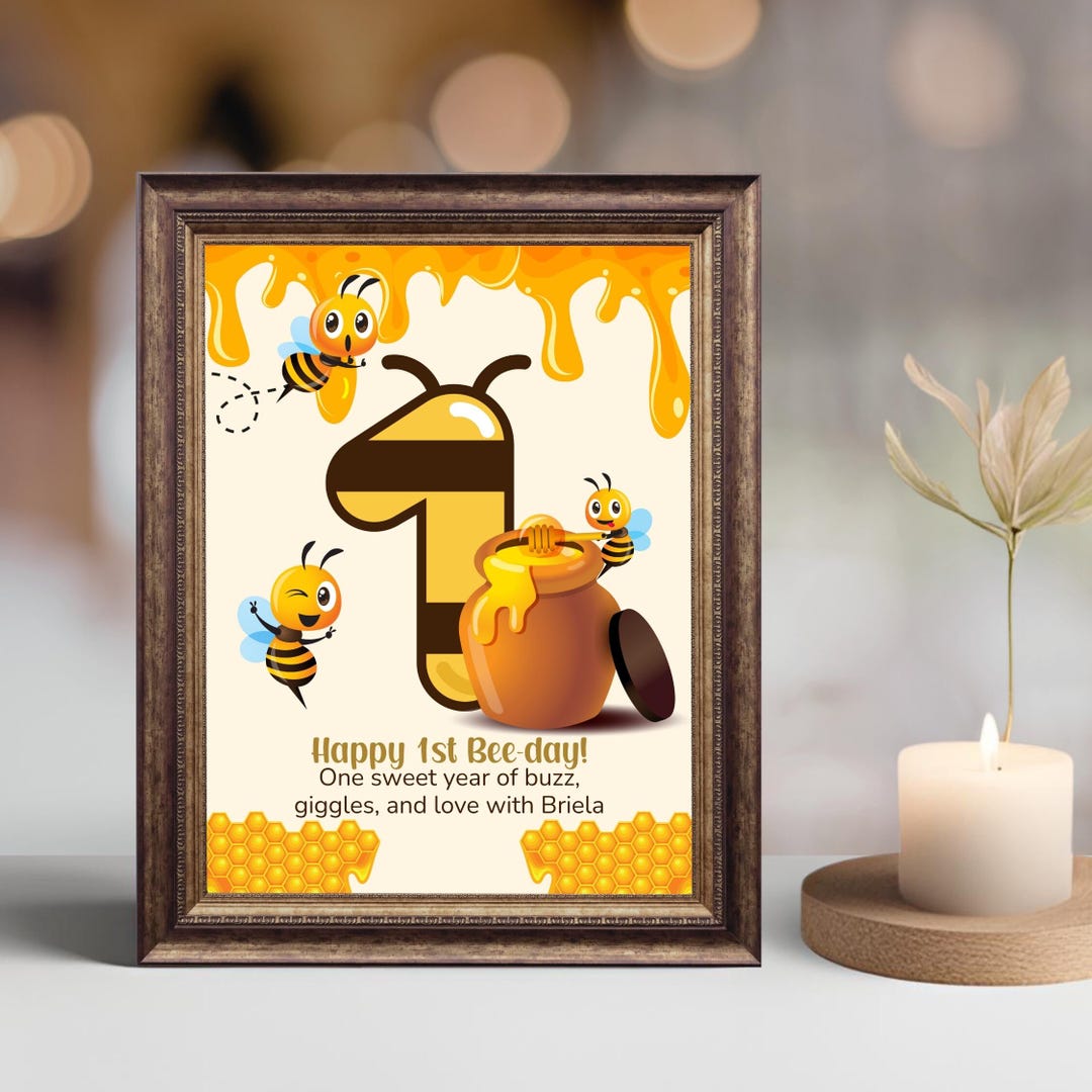 Editable Bee Birthday Sign, Cute Table Decoration, Baby Girl Party Sign ...