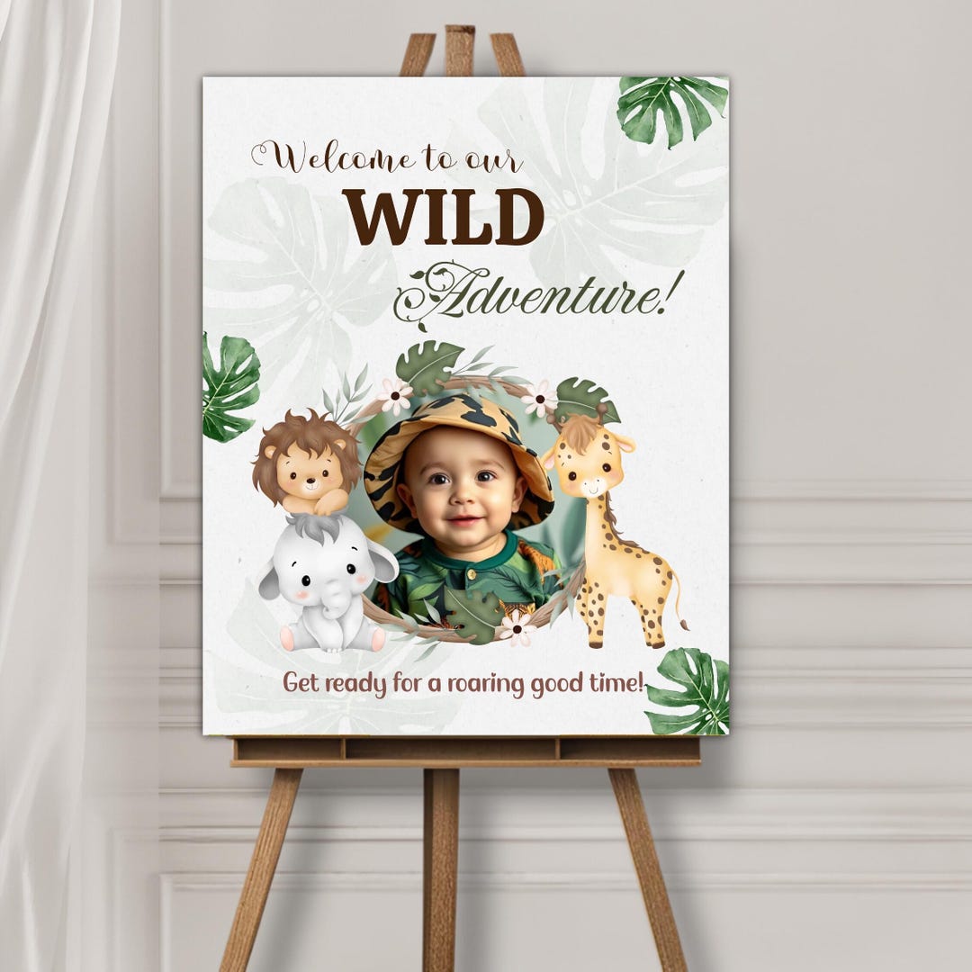 Cute Wild One Jungle Theme Birthday Welcome Sign, Customizable Party ...