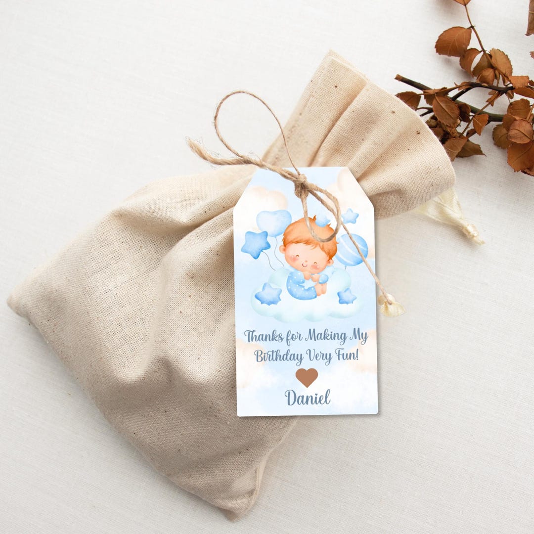 Customizable Blue Baby Theme Birthday Editable Tags, Printable First ...
