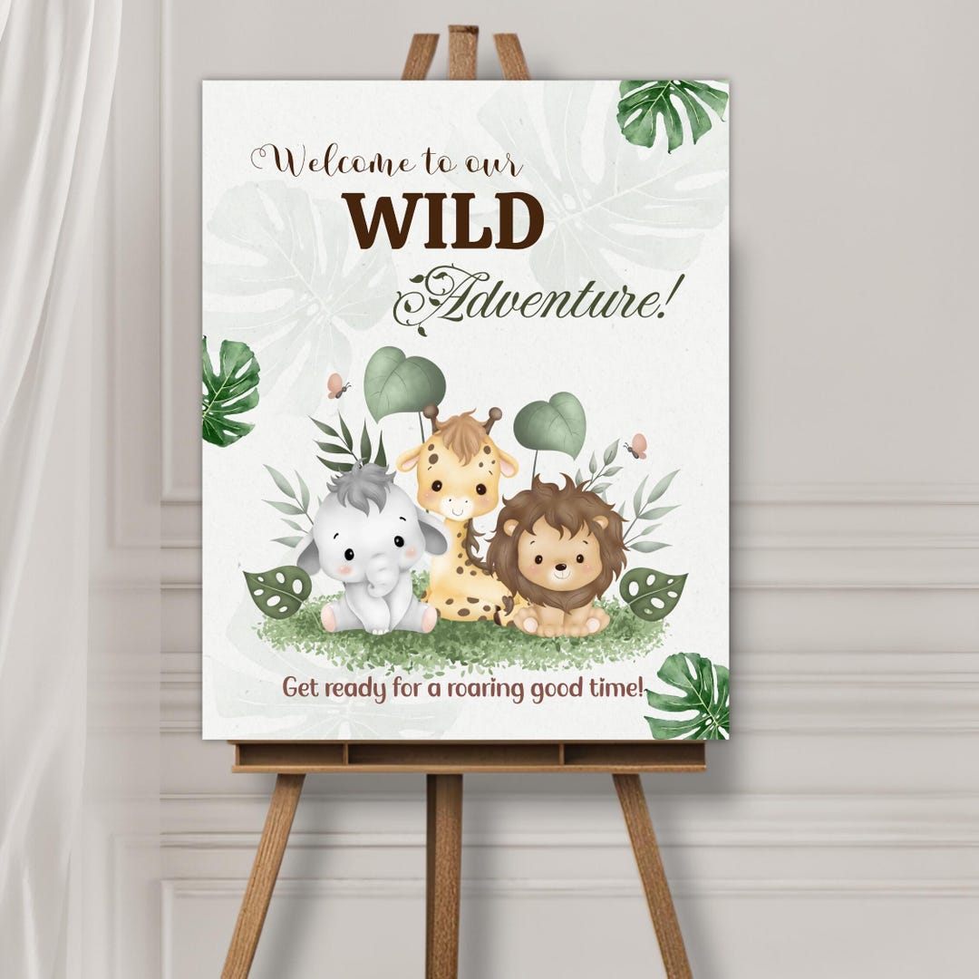 Customizable Wild One Jungle Theme Birthday Welcome Sign, Boy Safari ...