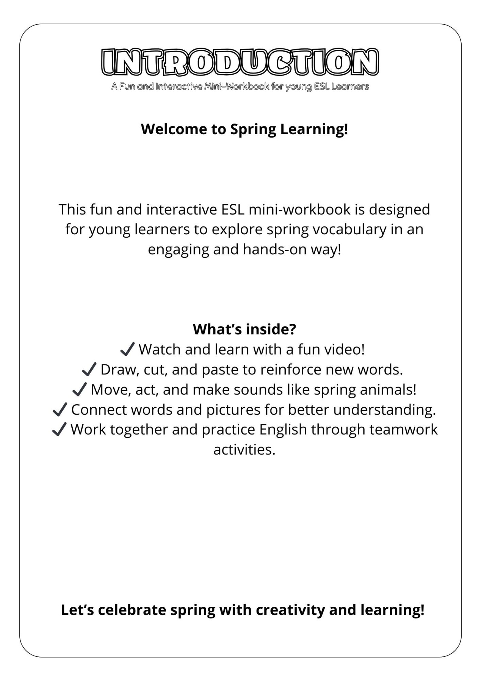 Printable Educational Spring Mini-workbook for Kids ESL Resource Video ...
