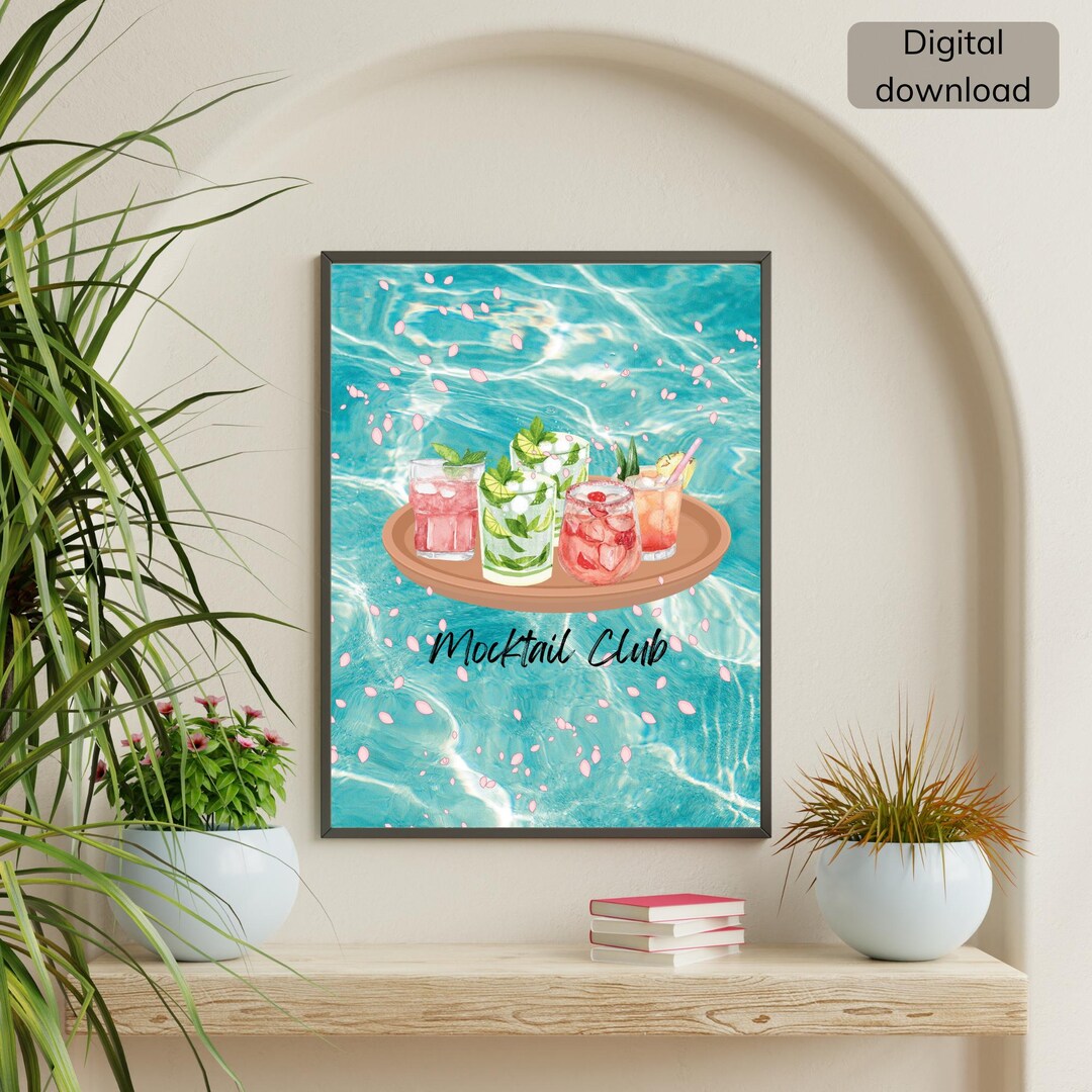 Mocktail Pool Club Digital Print, Mocktail Lounge Wall Art, Retro Drink ...