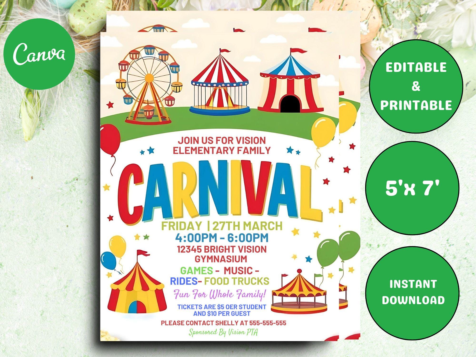 Carnival Circus Invitation, Carnival Birthday Party Invitation, Circus ...