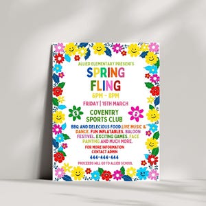 Spring Fling School Flyer Invitation: Editable Festival Fundraiser ...