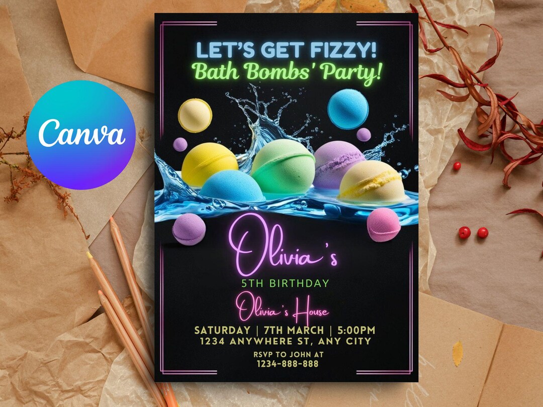 Bath Bomb Birthday Invitation | Editable Spa Birthday Invite | Bath ...