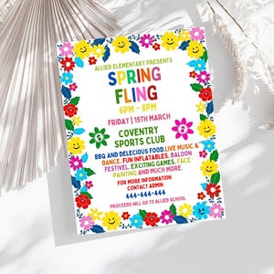 Spring Fling School Flyer Invitation: Editable Festival Fundraiser ...