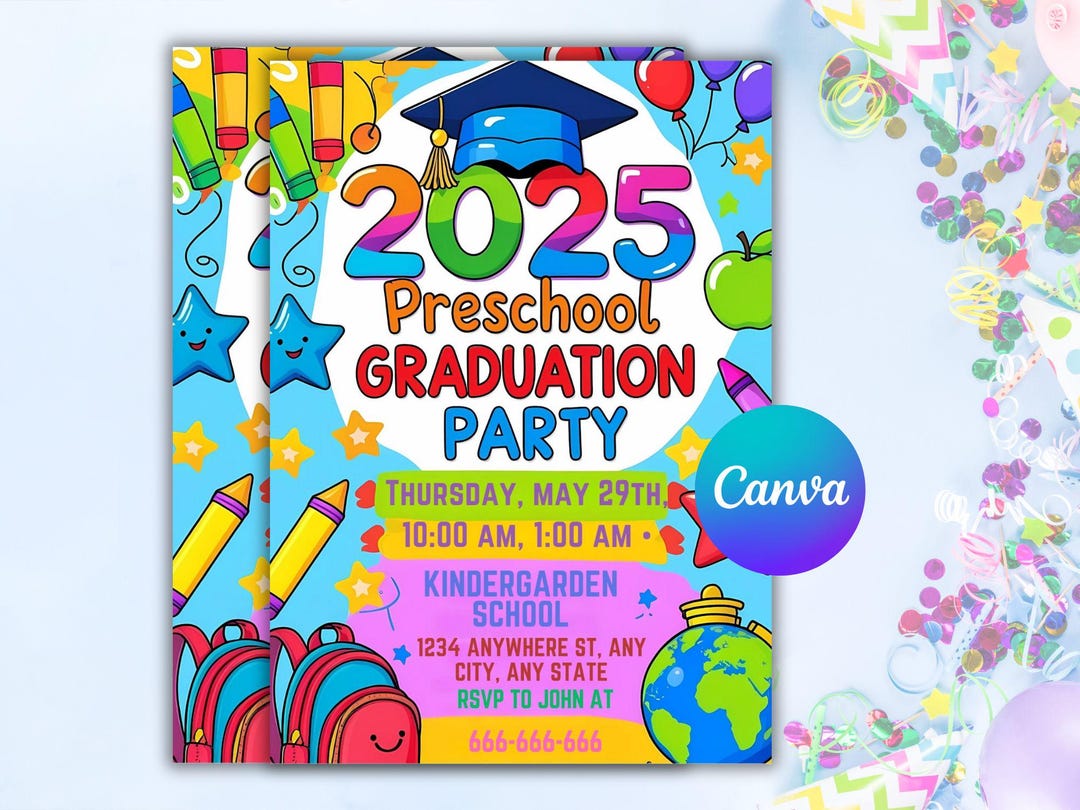 Editable Preschool Graduation Invitation: Class of 2025 (digital ...