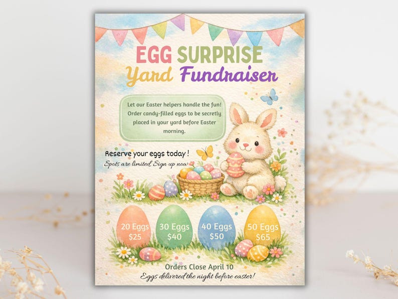 Egg My Yard Fundraiser Flyer Template | Editable Easter PTO PTA ...
