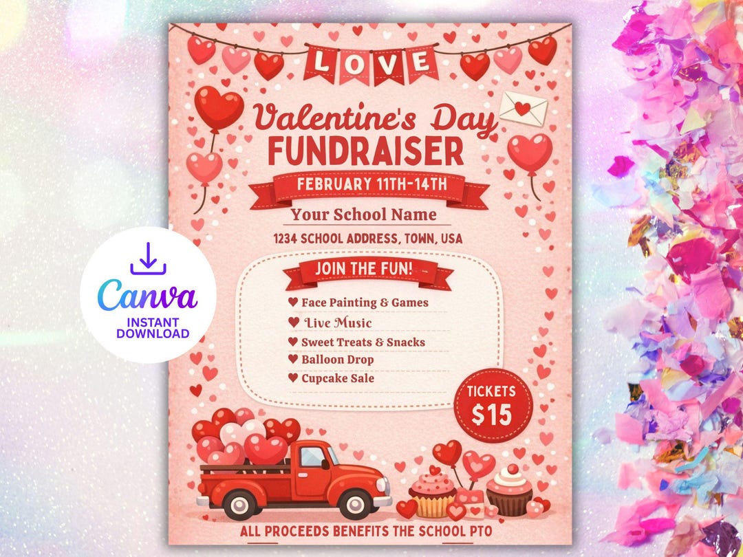 Valentine's Day School Fundraiser Flyer: Editable Template (instant ...