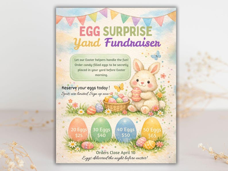 Egg My Yard Fundraiser Flyer Template | Editable Easter PTO PTA ...