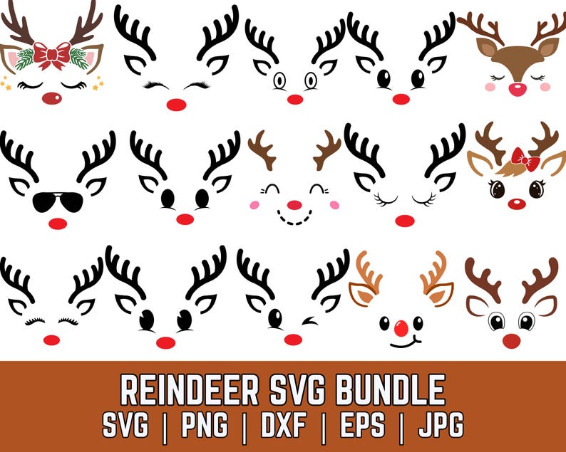 Christmas Reindeer Faces SVG Bundle, Cricut Cut Files (digital Download ...
