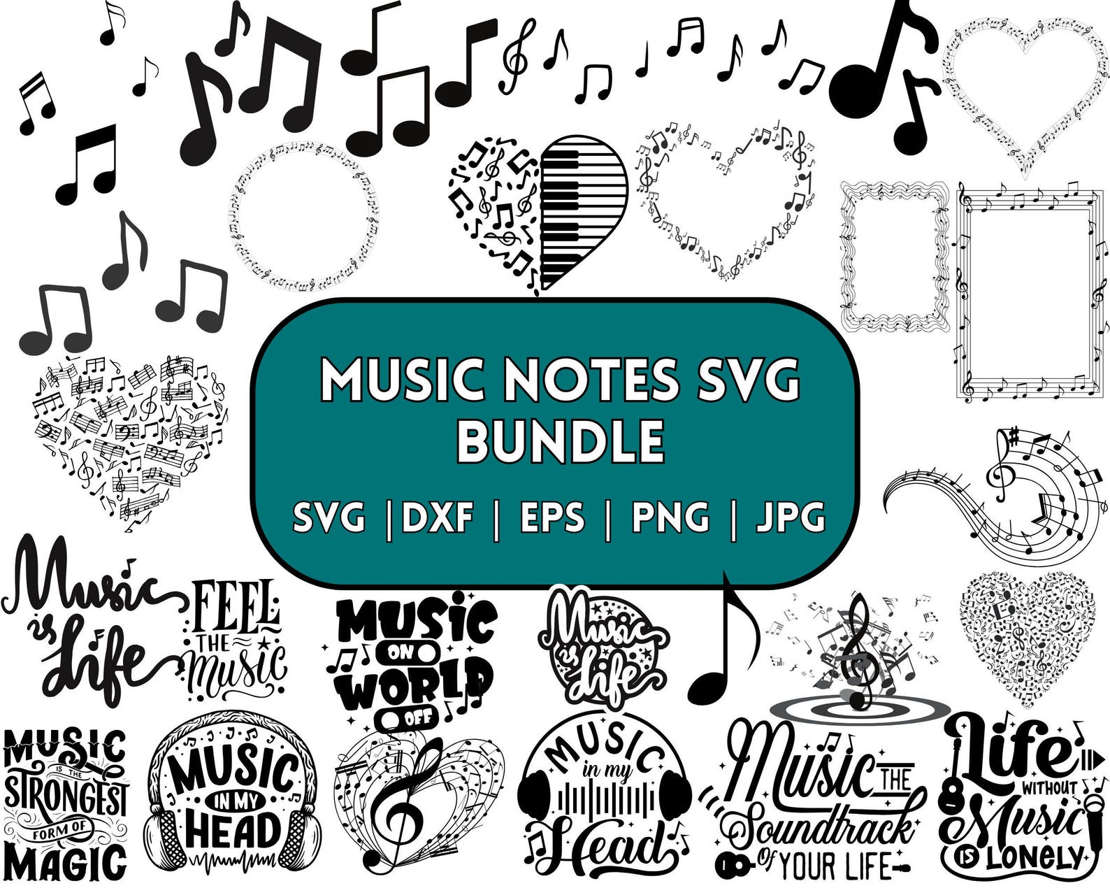 MUSIC NOTES SVG, Music Notes Bundle Svg, Music Notes Clipart , Music ...