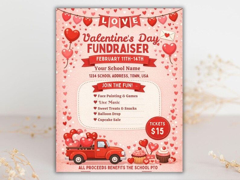 Valentine's Day School Fundraiser Flyer: Editable Template (instant ...