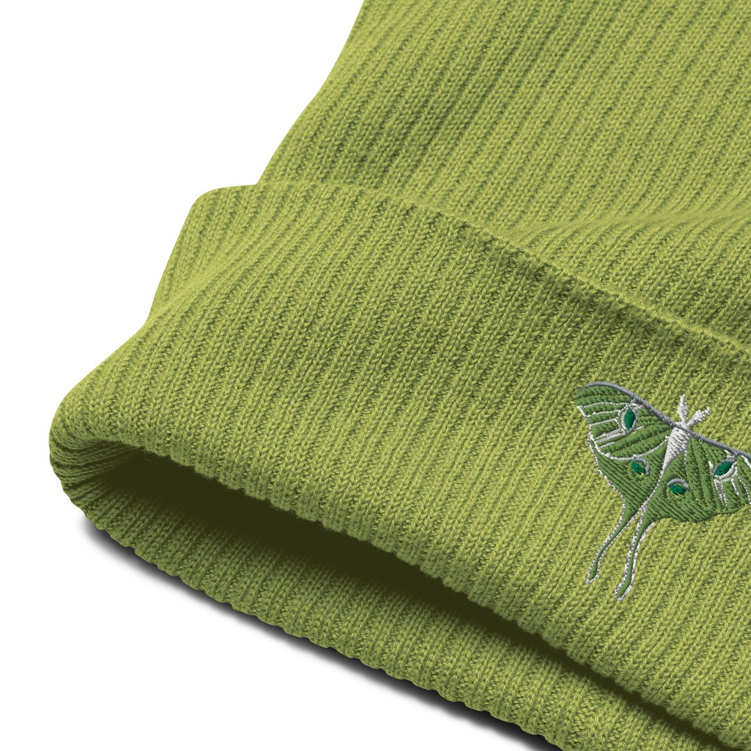 Luna Moth Embroidered Organic Cotton Ribbed Beanie - Etsy