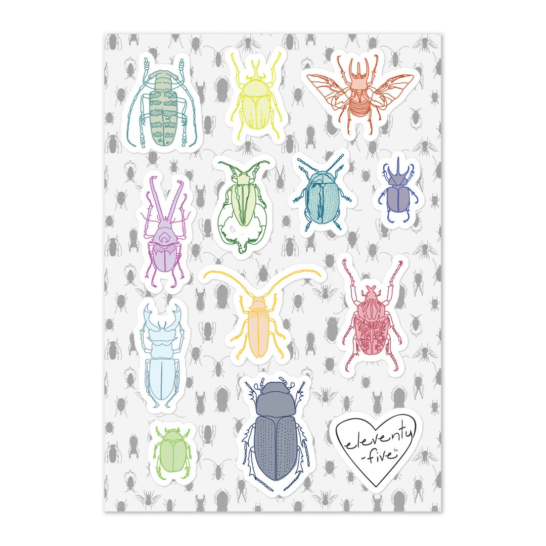 Beetles Sticker Sheet Set, Beetle Stickers, Insect Sticker Set, Nature ...