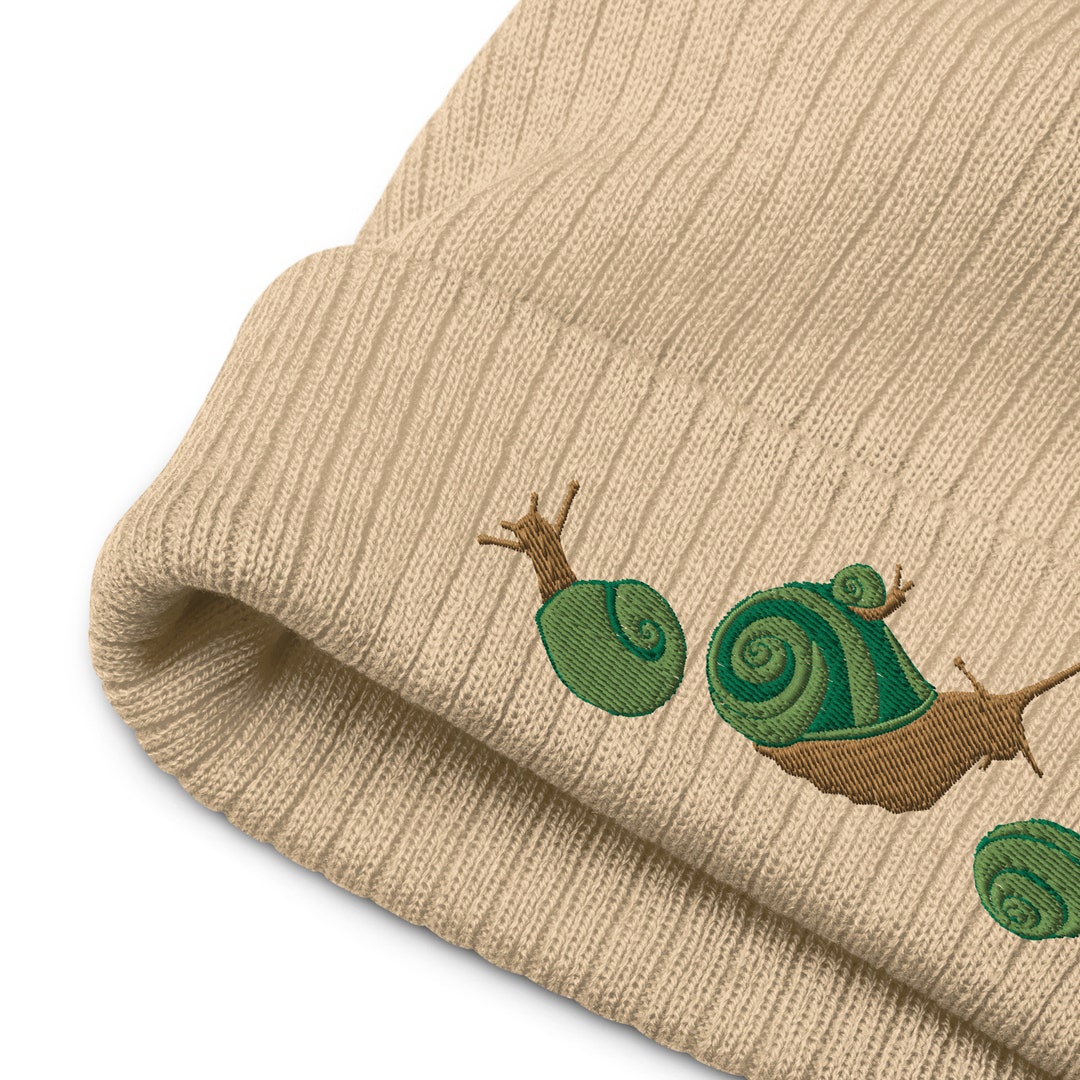 Embroidered Snail Beanie: Recycled Ribbed Knit Hat - Etsy