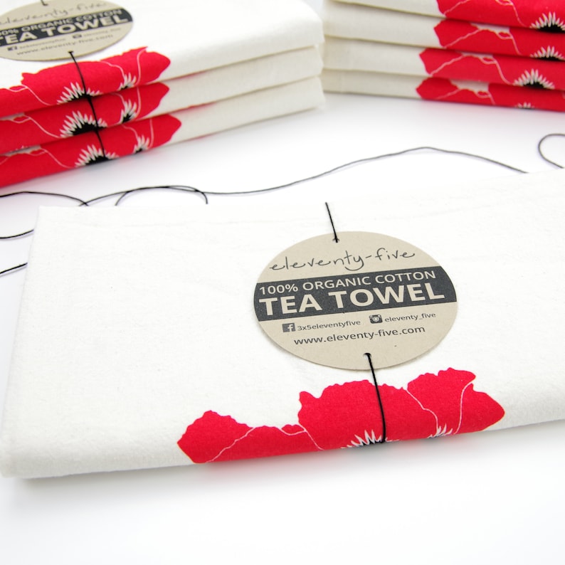 Red Poppies Organic Tea Towel, Screen Printed Floral Kitchen Towel - Etsy