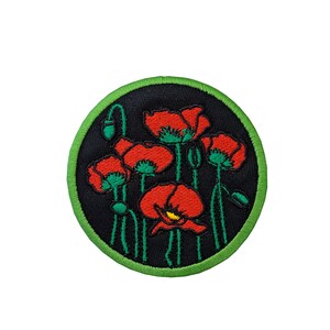 Red Poppies Patch, Embroidered Patches, Poppy Flower Embroidery, Iron ...