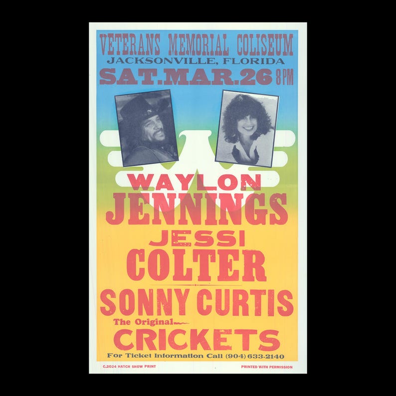Waylon Jennings and Jessi Colter Restrike Poster - Etsy
