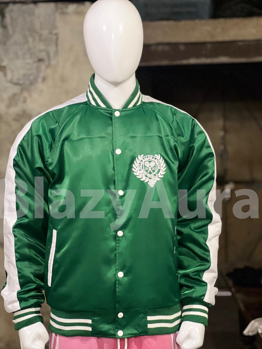 Handmade Men's Wimbledon Polo Ralph Lauren Satin Baseball Jacket ...