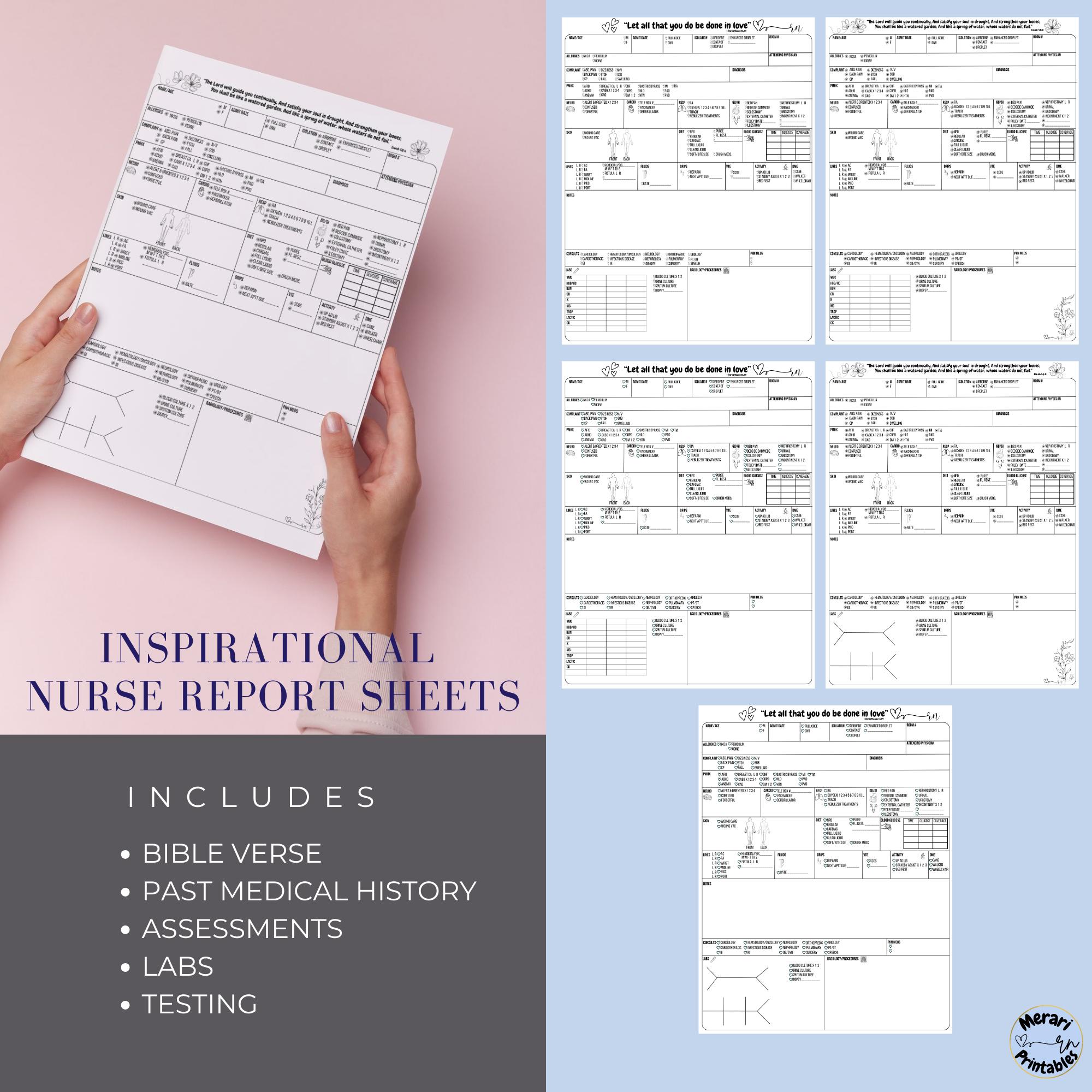 Nurse Report Sheet, RN Report Sheet, LPN Report Sheet, Nurse Handoff ...