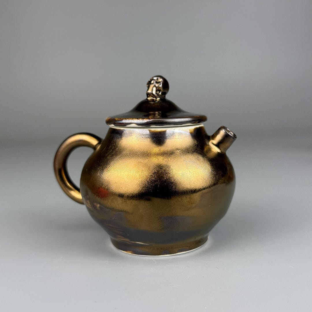 Golden Luster Teapot With Skull Knob | 170 Ml | Handmade Ceramic ...
