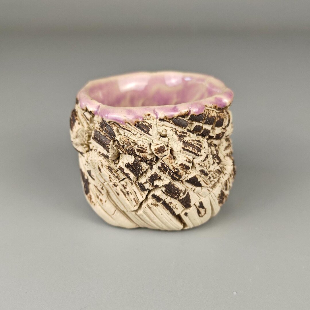 Hand-sculpted Ceramic Cup – 60ml | Tree Bark Texture | Inner Glazed ...