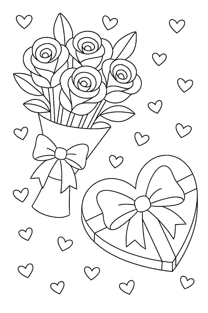 Valentine’s Day Themed Coloring Pages - Etsy